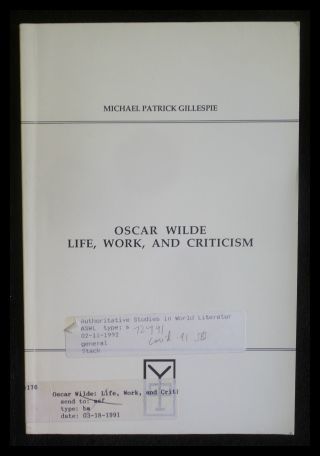 Oscar Wilde Life, work and criticism von Gillespie, Michael Patrick:: Gut Taschenbuch (1990 ...