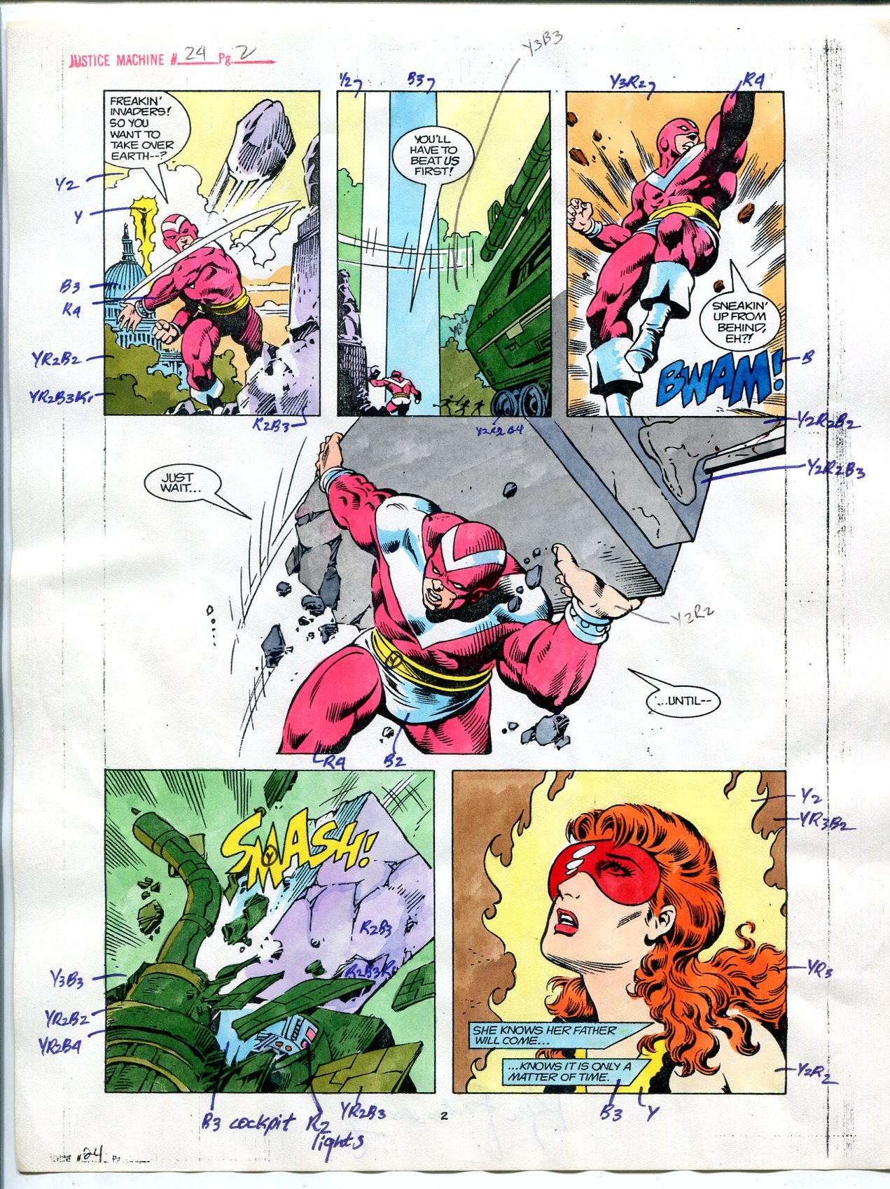 Justice Machine #24 Page #2 1988 Original Color Guide: (1988) Signed by ...