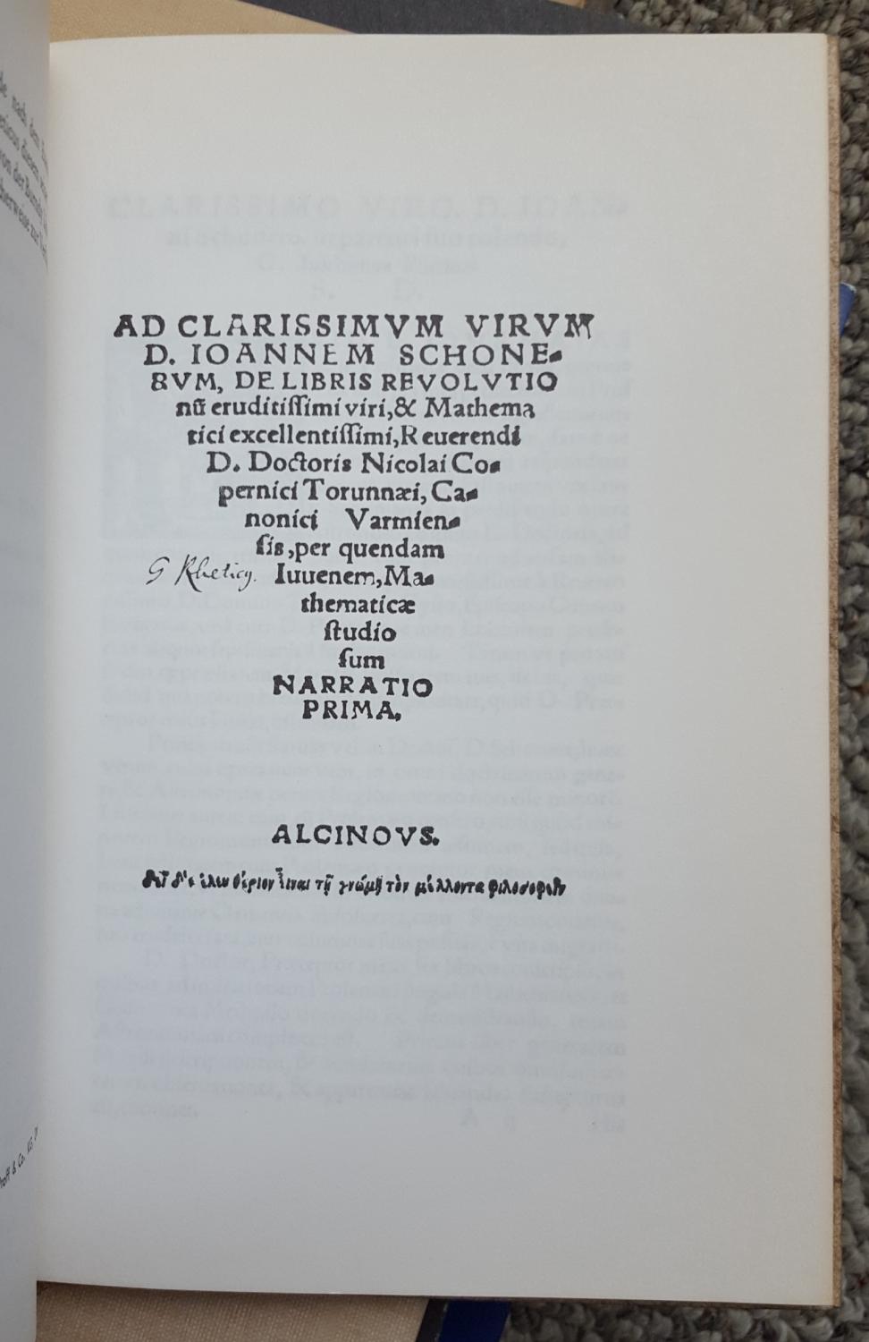 De libris revolutionum Copernici narratio prima [1540]. With epilogue ...