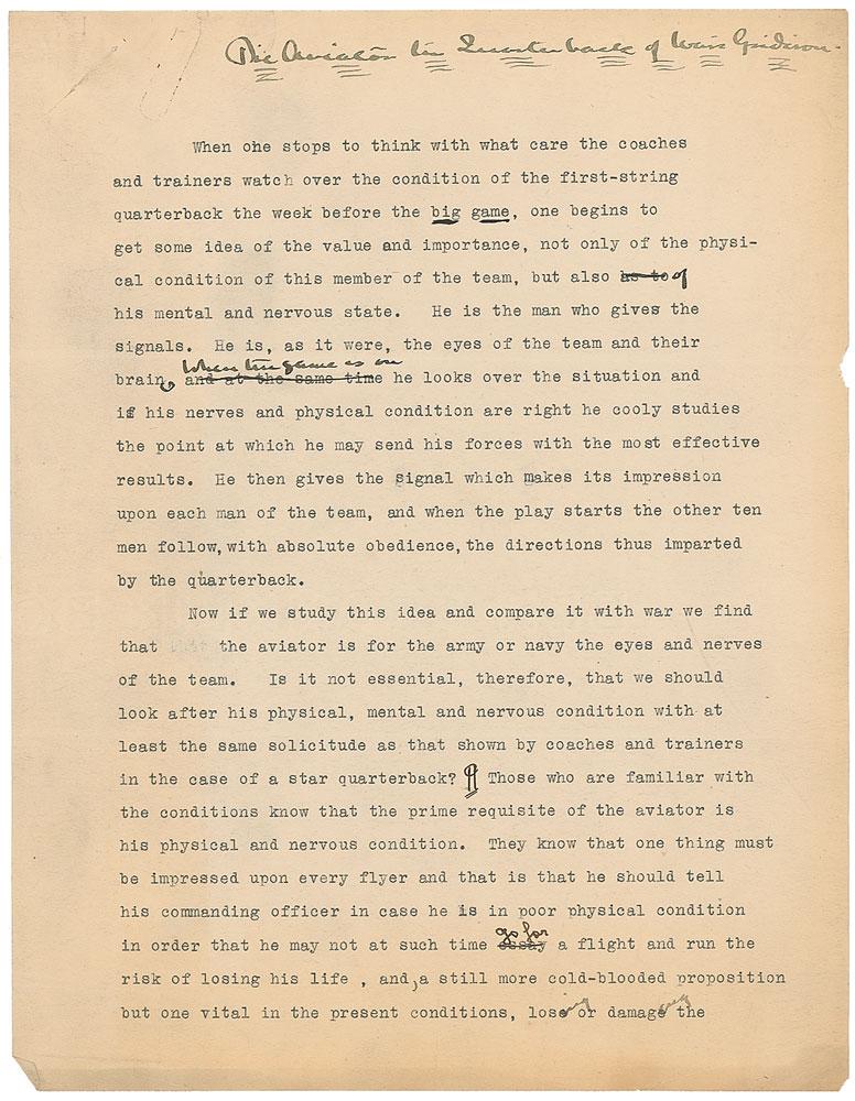 Hand-corrected typed draft, 8 pp, ca. 1917-18. Draft for an article ...