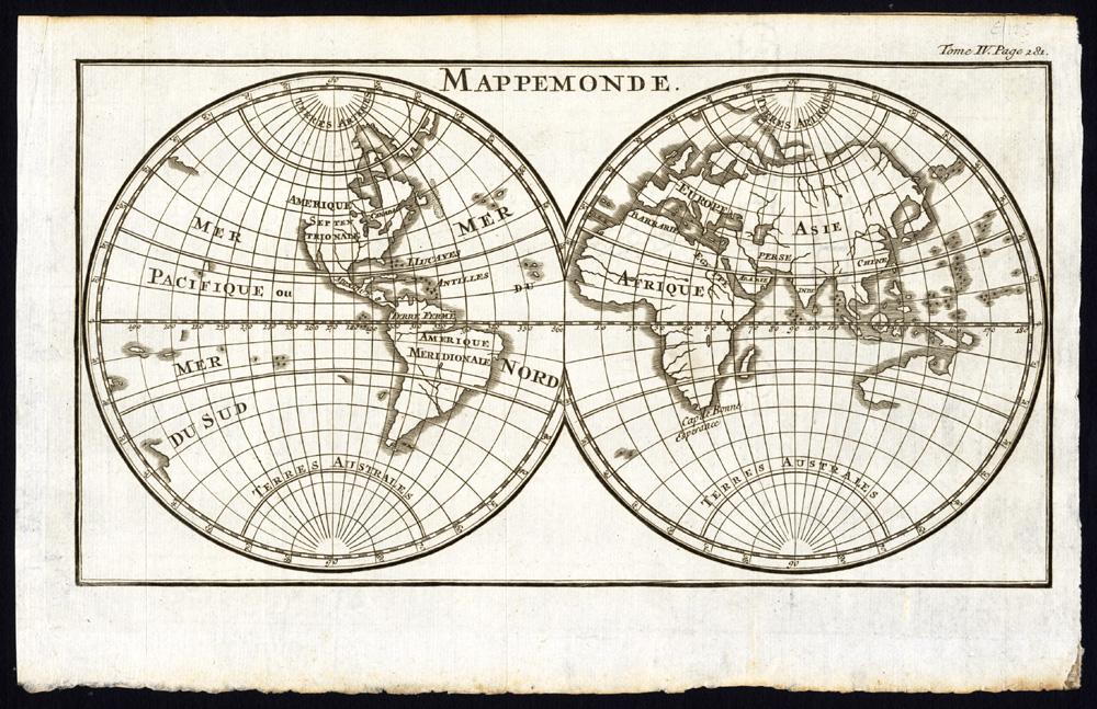 Antique Map-WORLD-HEMISPHERES-AMERICA-USA-GLOBE-Pluche-1732: Map ...