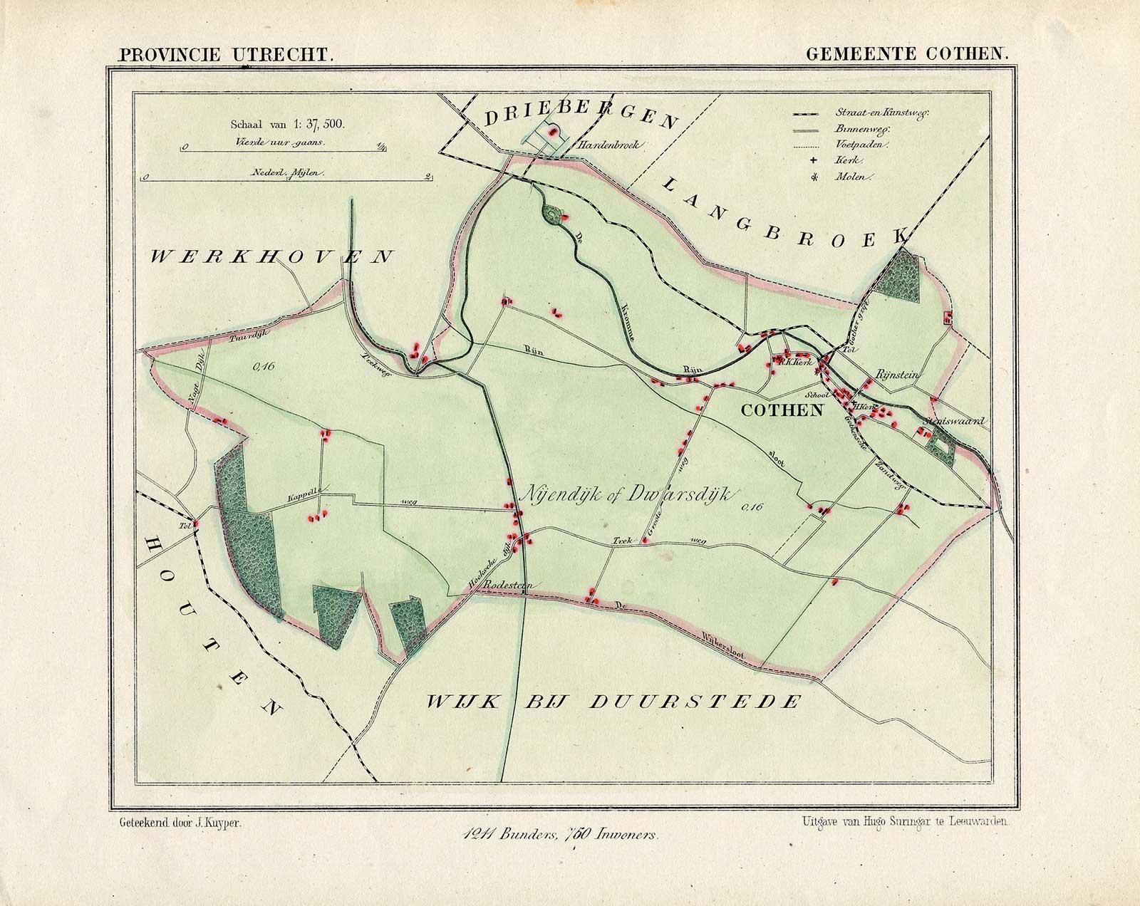 Antique Map-NETHERLANDS-TOWN PLAN-COTHEN-UTRECHT-Kuyper-Kuijper-1865 ...