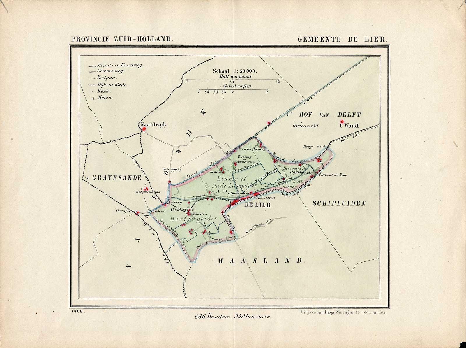 Antique Map-NETHERLANDS-TOWN PLAN-DE LIER-ZUID HOLLAND-Kuyper-Kuijper ...