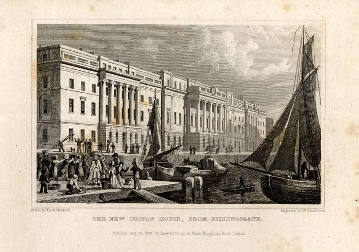 Antique Print New Custom House Billingsgate London England Shepherd 1827 Kunst Grafik