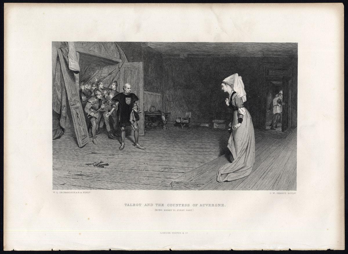 3 Antique Prints-KING HENRY VI-TALBOT-AUVERGNE-WARWICK-Shakespeare ...