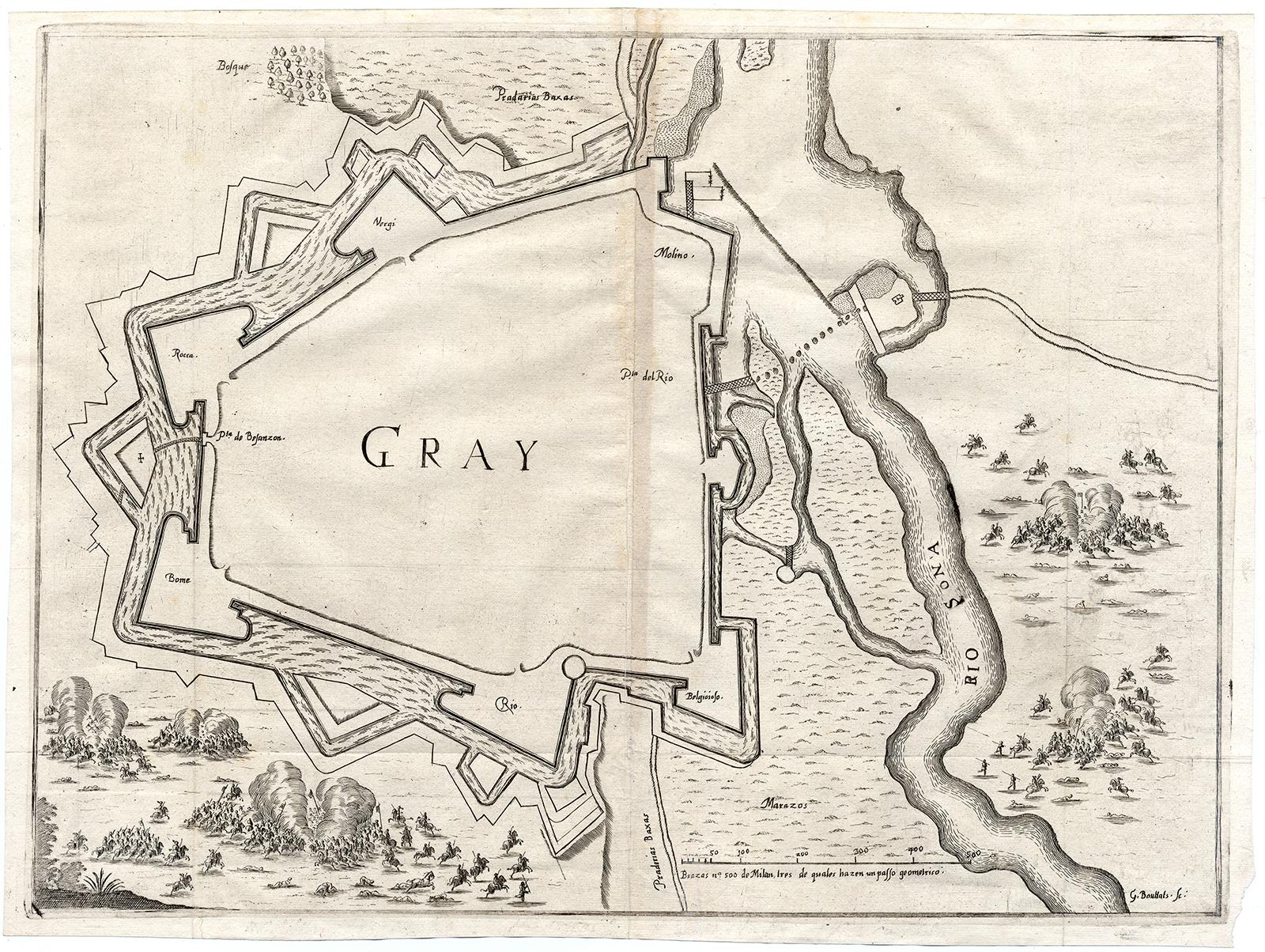 Antique Map-GRAY-FRANCE-FORTIFICATON-FORTRESS-Bouttats-Gualdo Priorato ...