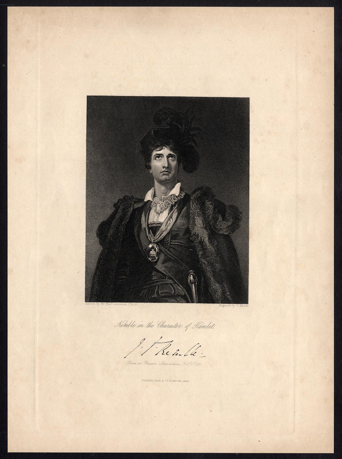 Antique Print Portrait John Philip Kemble Actor Adcock Lawrence 1845 Art Print Poster