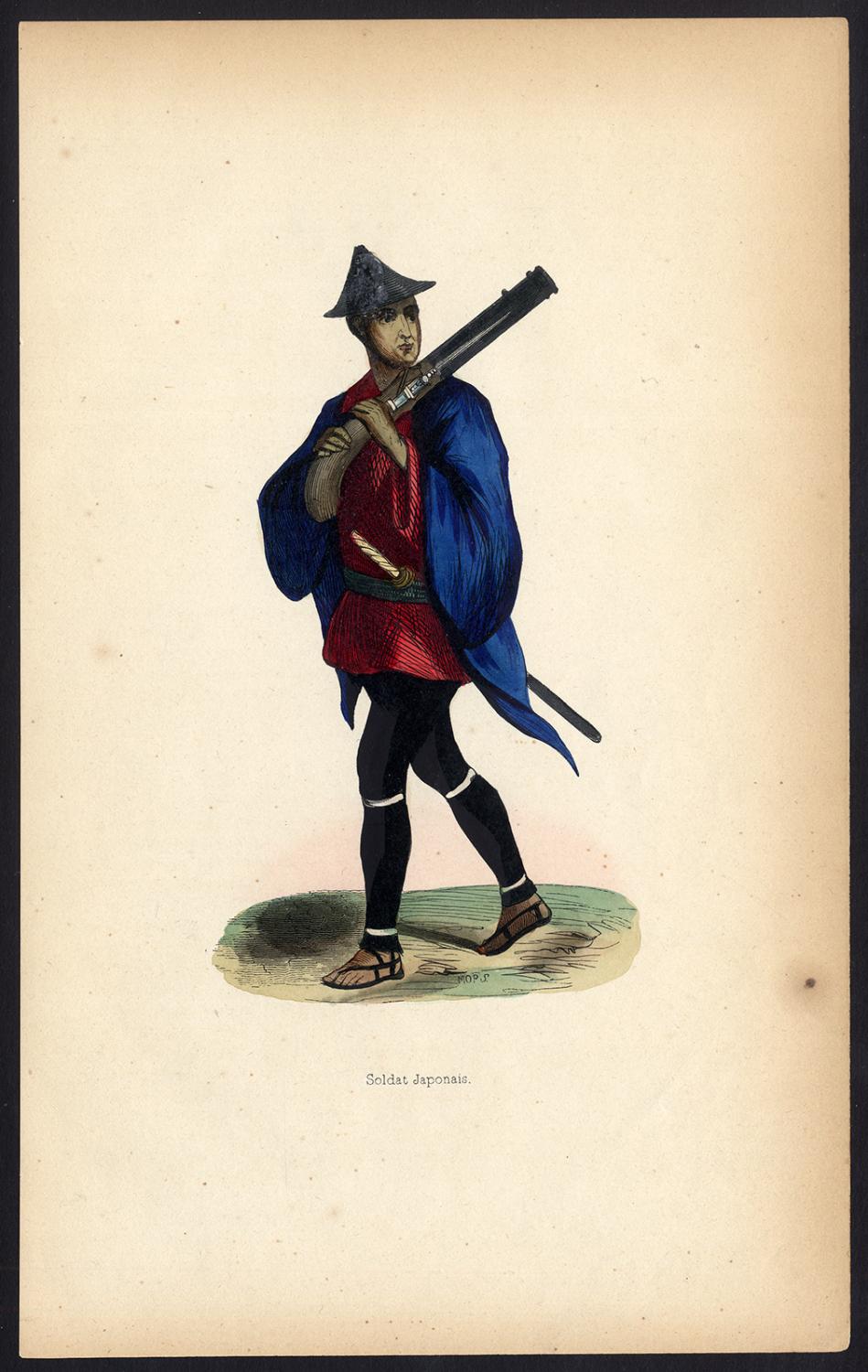 Antique Print-JAPANESE SOLDIER-MILITARY-COSTUME-BLUNDERBUSS-Mops-1850 ...