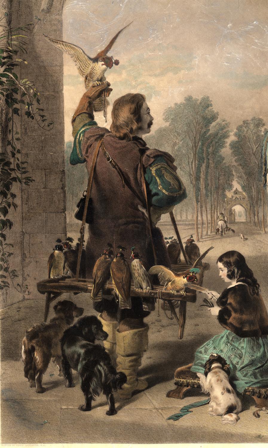 Antique Master Print-FALCONER-RETURN FROM HAWKING-FALCONRY-Cousins ...