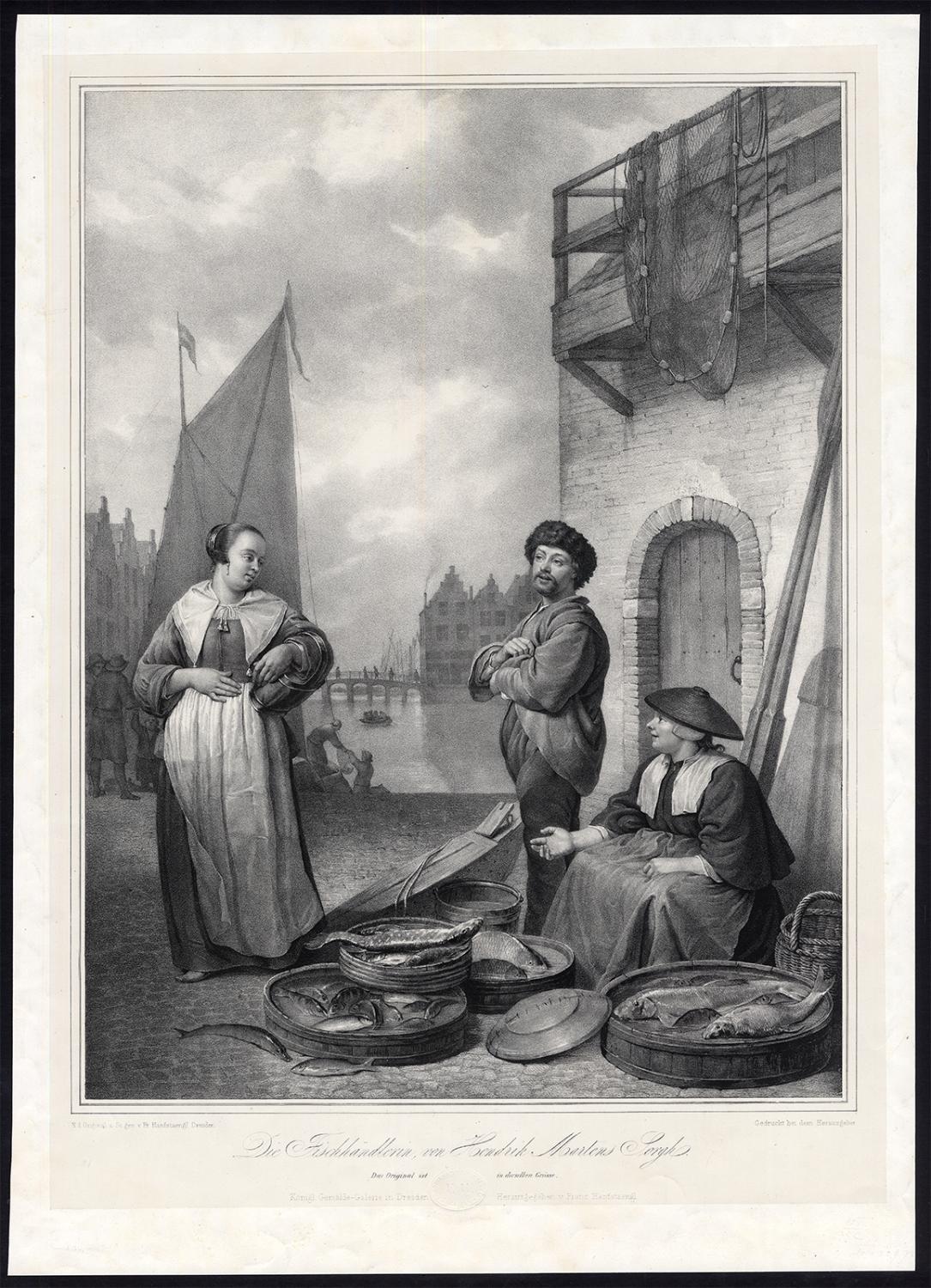 Antique Master Print-FISHMONGER-FEMALE-HARBOUR-DUTCH-Hanfstaengl-Sorgh ...