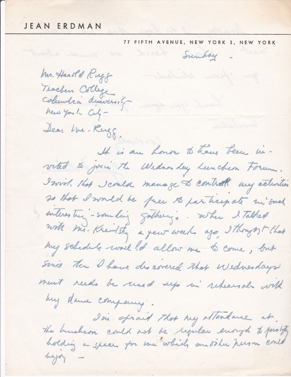 AUTOGRAPH LETTER TO EDUCATOR HAROLD RUGG SIGNED BY MODERN DANCE ...