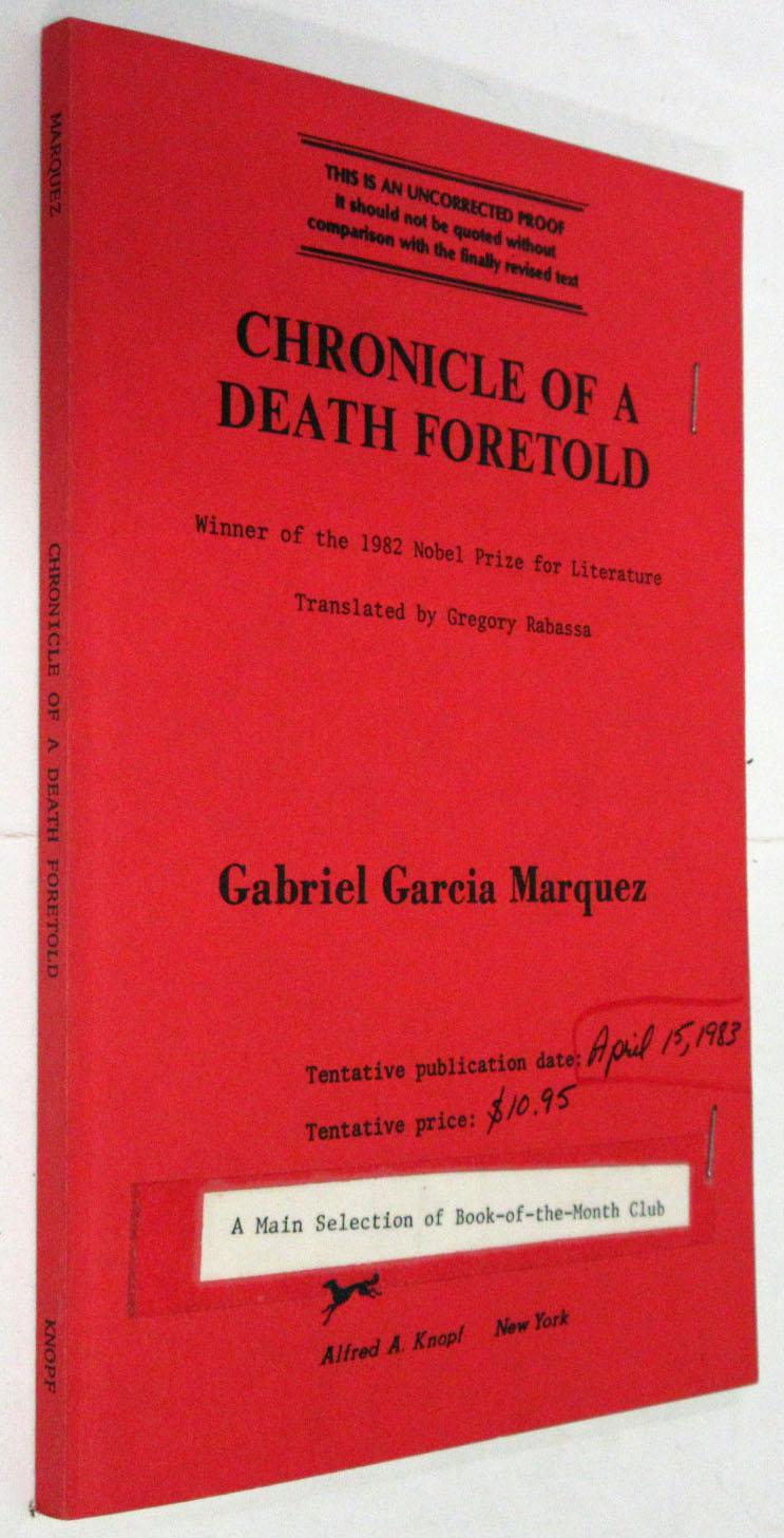 CHRONICLE OF A DEATH FORETOLD by Marquez, Gabriel Garcia: Very Good+ ...