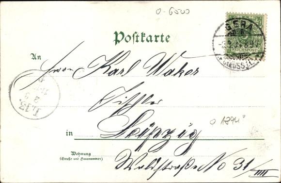 Vorläufer Litho Gera in Thüringen, Rathaus, Ferberturm, Theaterplatz ...