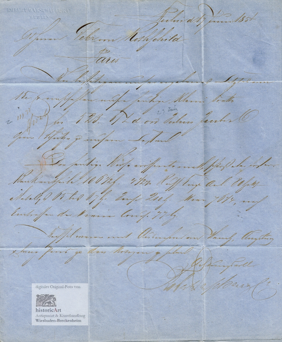 Robert Warschauer. Eigenhändig signierter Geschäftsbrief an die ...