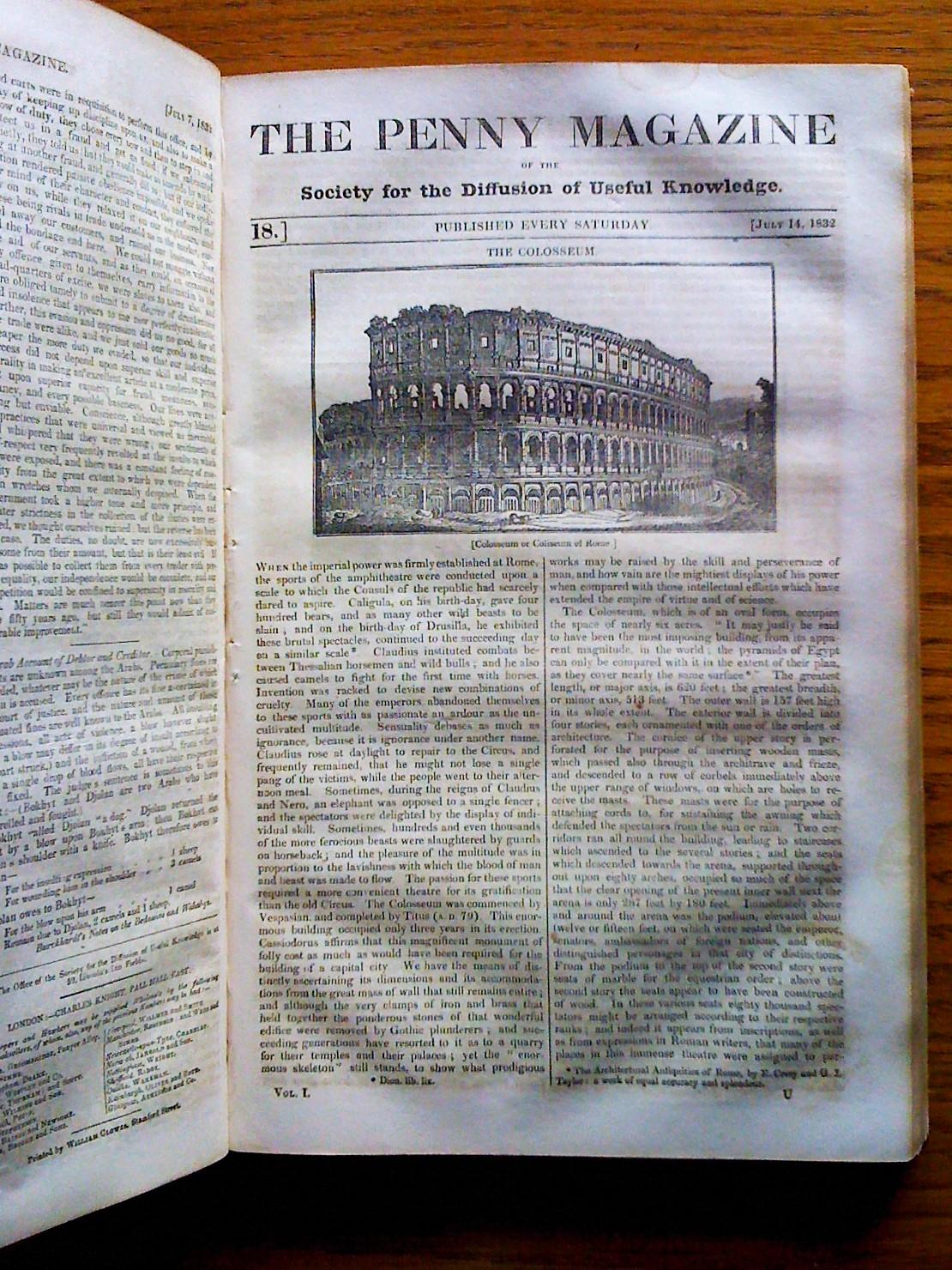 The Penny Magazine. Society for the Diffusion of Useful Knowledge, no 1 ...