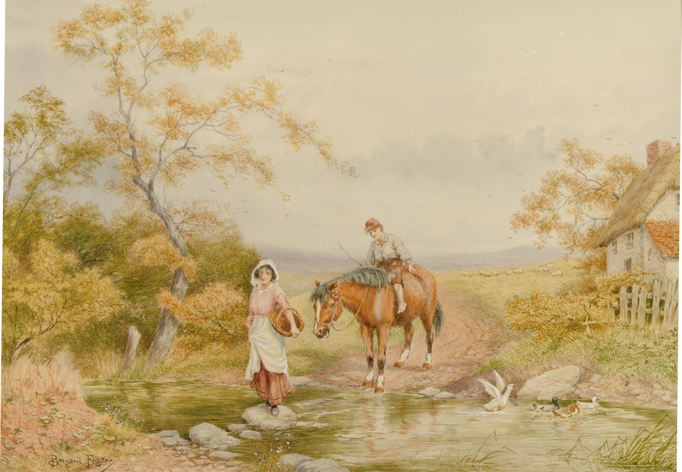 Bernard Foster - Signed 19th Century Watercolour, Travellers in a ...