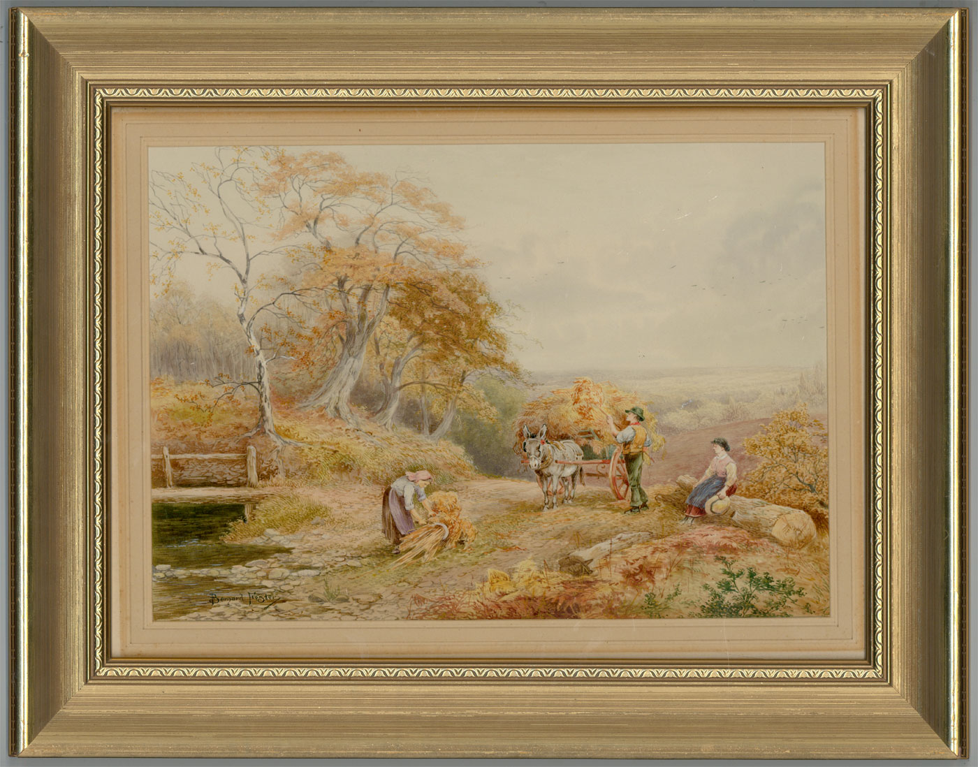Bernard Foster - Signed 19th Century Watercolour, Harvesters in a ...