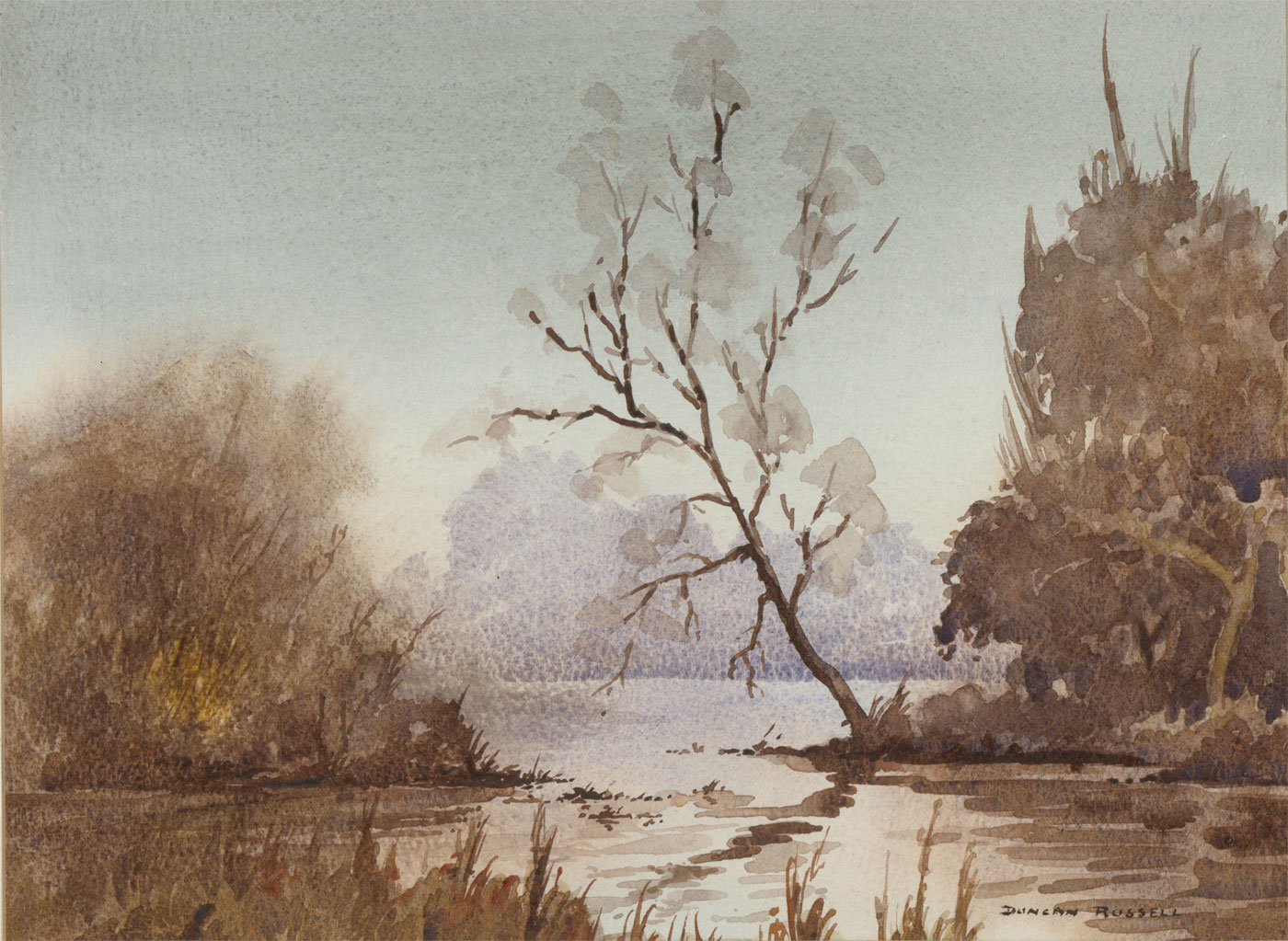 Duncan Russell - Signed and Framed Contemporary Watercolour, Autumnal ...