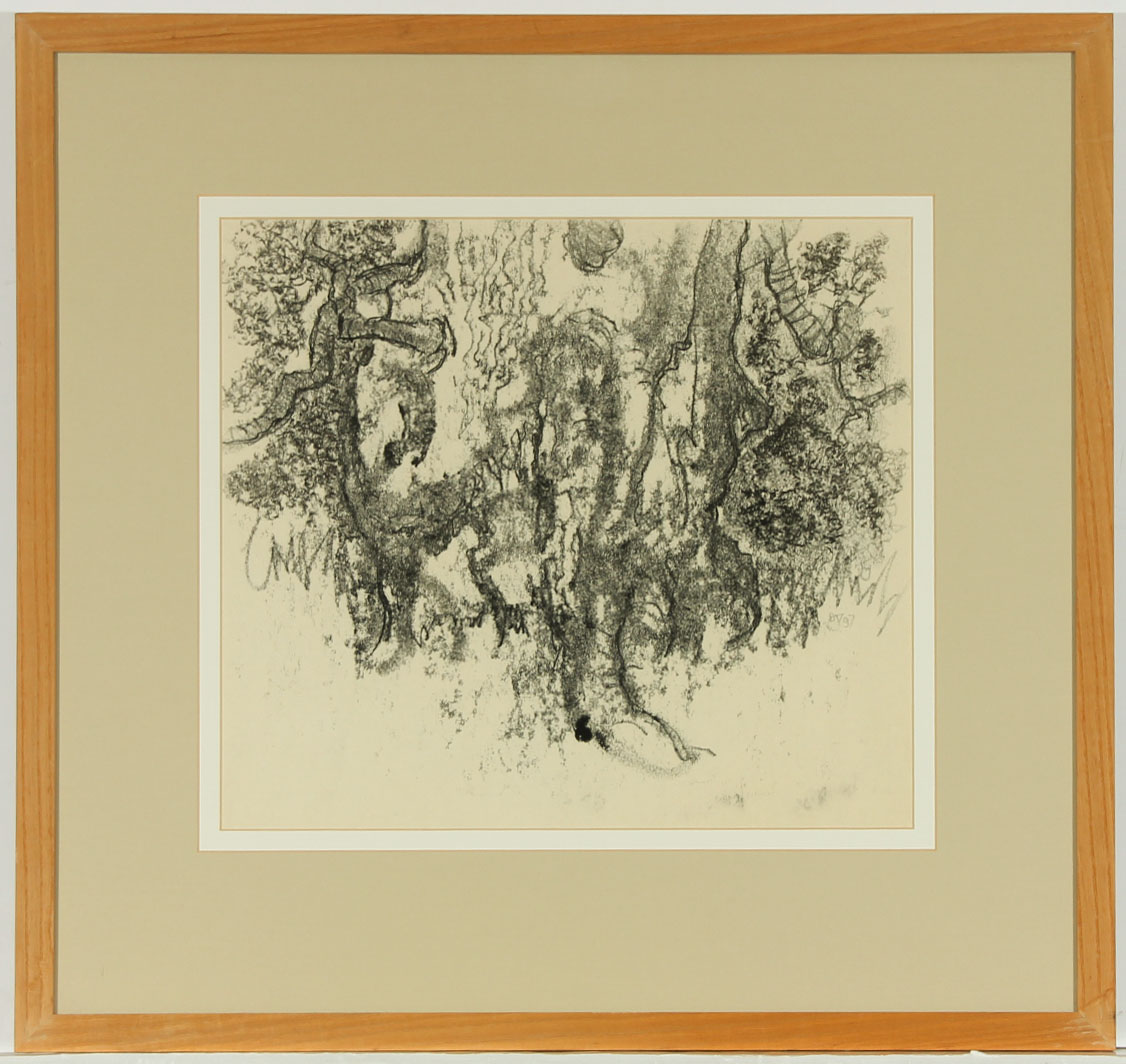 David Thompson - Framed 1987 Monotype, Staverton Oaks by David Thompson ...