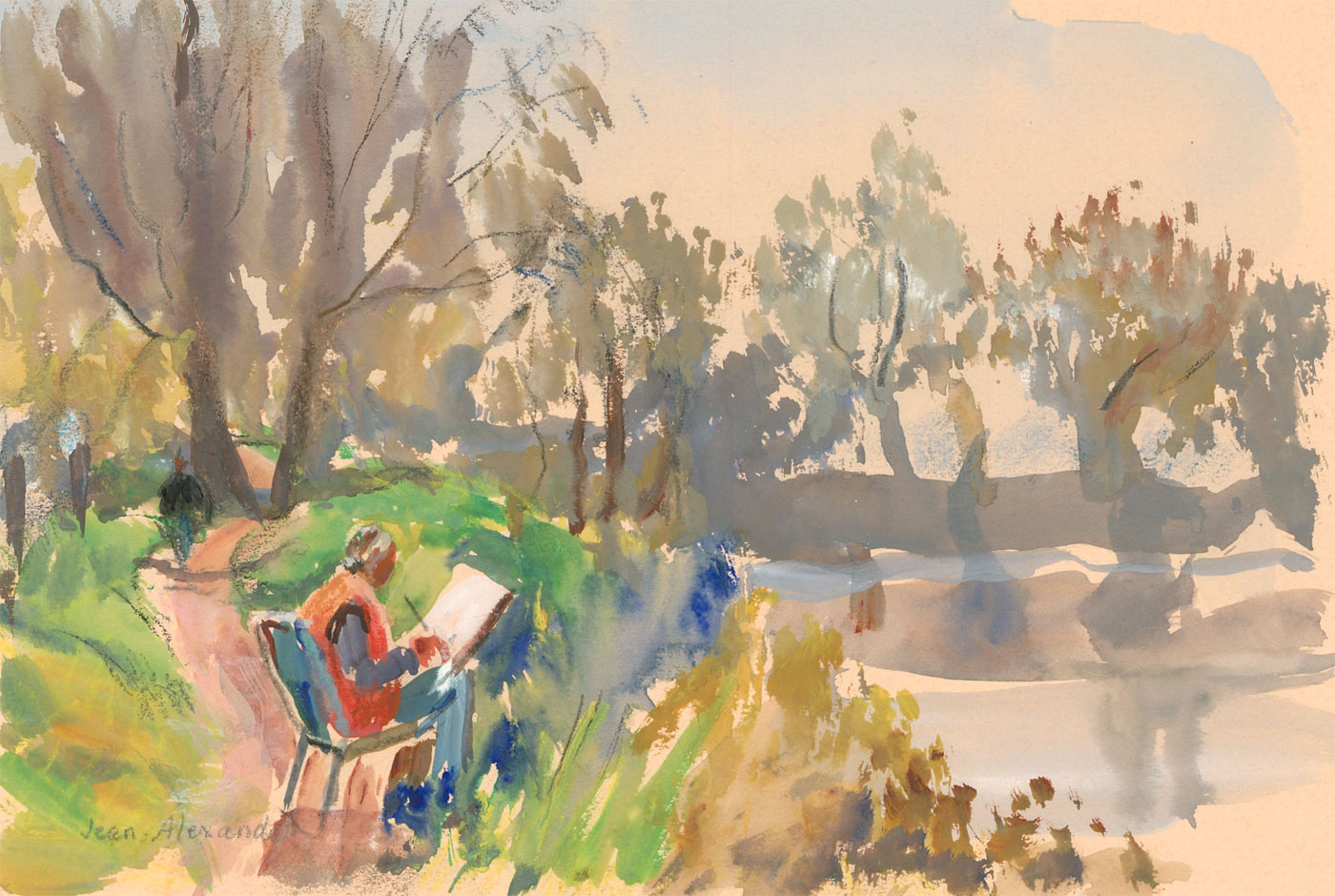 Jean Dryden Alexander (1911-1994) - Signed 1990 Gouache, Artist in ...