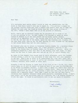 TLS Tom Collins to Thomas Parkinson, February 12, 1985. by Tom Collins ...