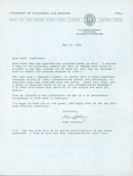 TLS Alan Golding to Thomas Parkinson, May 13, 1982. RE: Dorn. by Alan ...