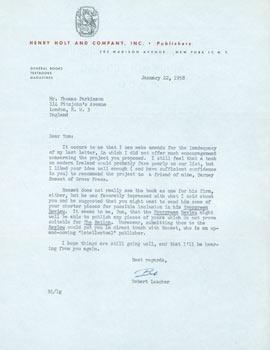 TLS Robert Lescher to Thomas Parkinson, January 22, 1958. RE: Grove ...