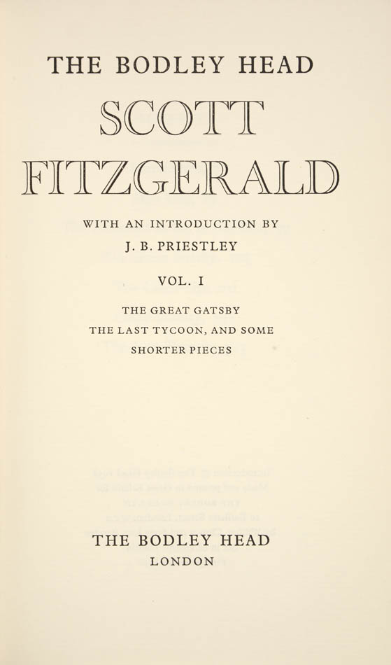 The Bodley Head Scott Fitzgerald. With and Introduction by J. B ...