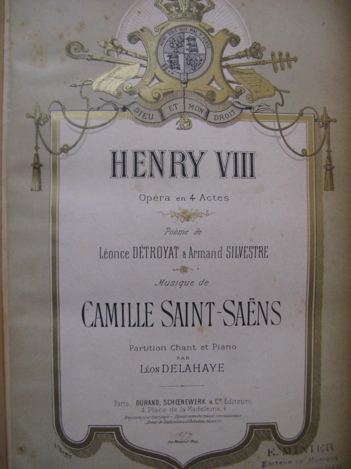 SAINT-SAËNS Camille Henry VIII Opéra Chant Piano 1883 by SAINT-SAËNS ...