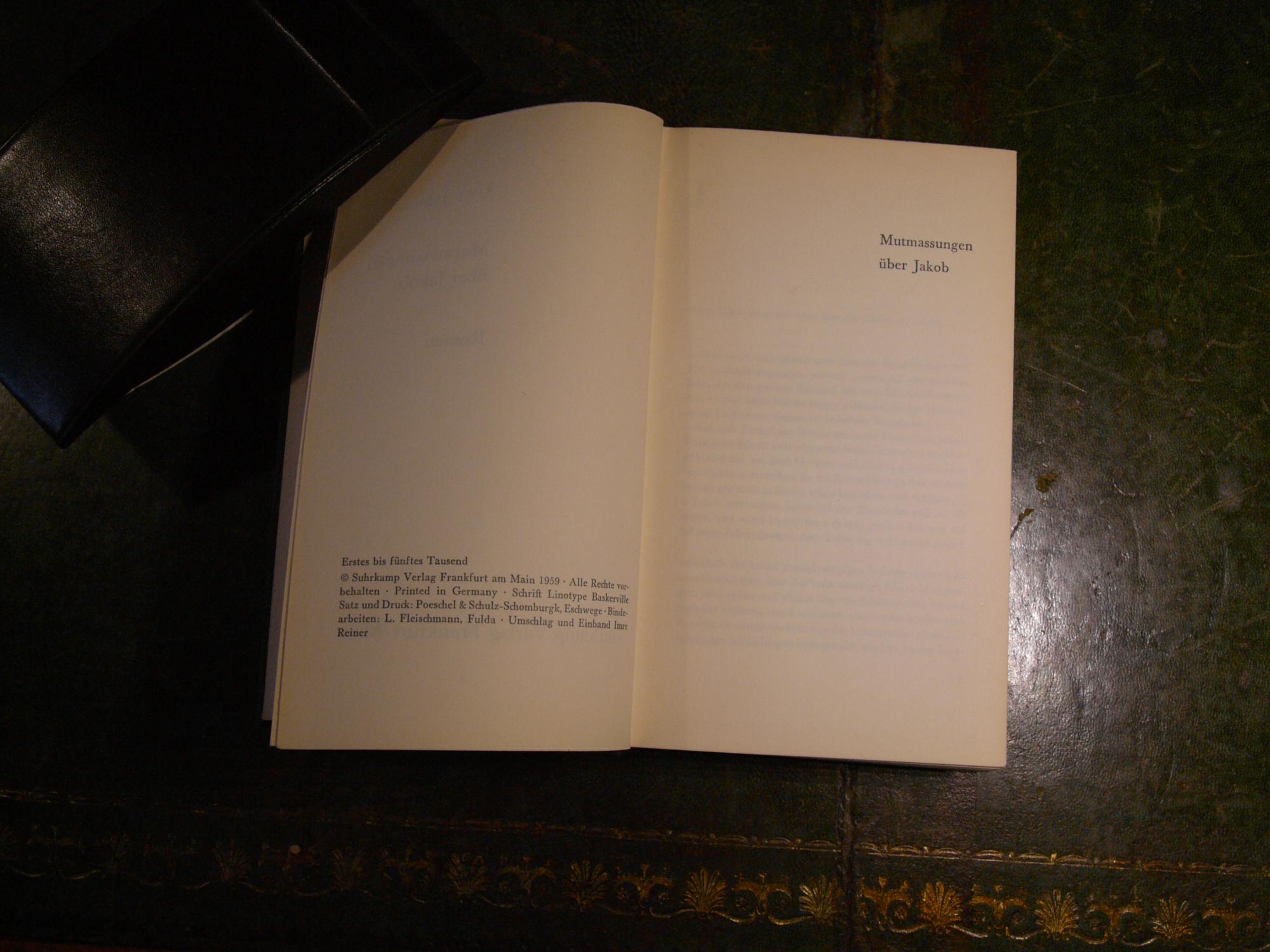 Mutmassungen über Jakob von Uwe Johnson: Near Fine Hardcover (1959) 1st ...