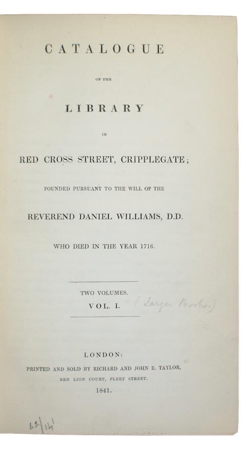 Catalogue of the library in Red Cross Street, Cripplegate; founded ...
