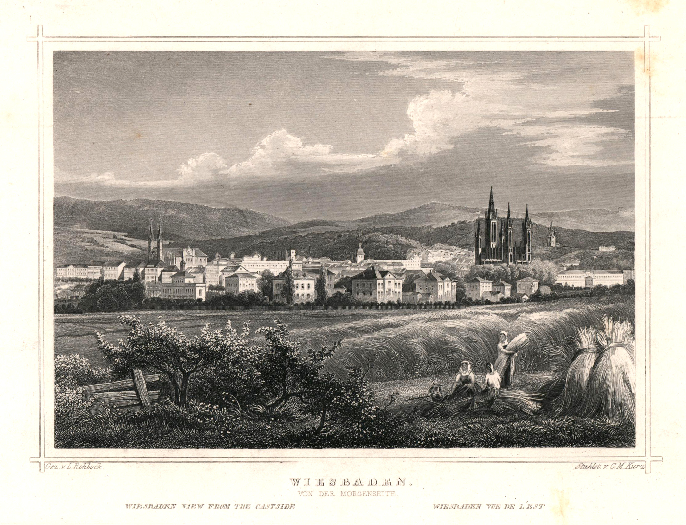 Gesamtansicht, ". von der Morgenseite". von Wiesbaden:: Kunst / Grafik ...