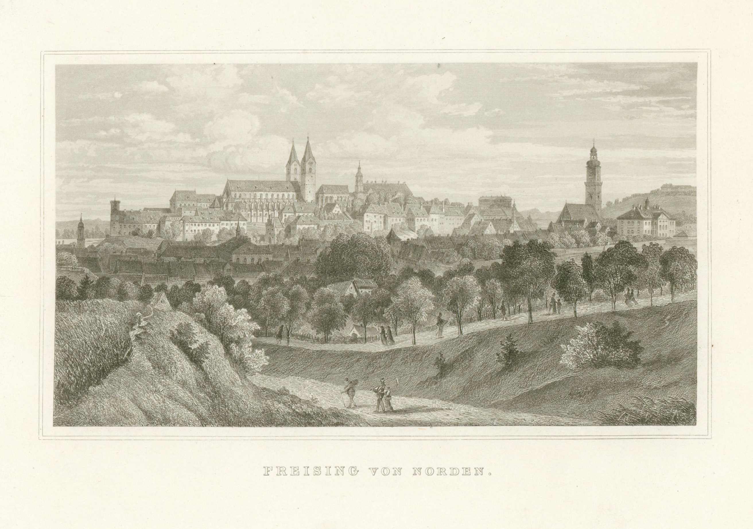 Gesamtansicht, "Freising v. Norden". von Freising:: Kunst / Grafik ...