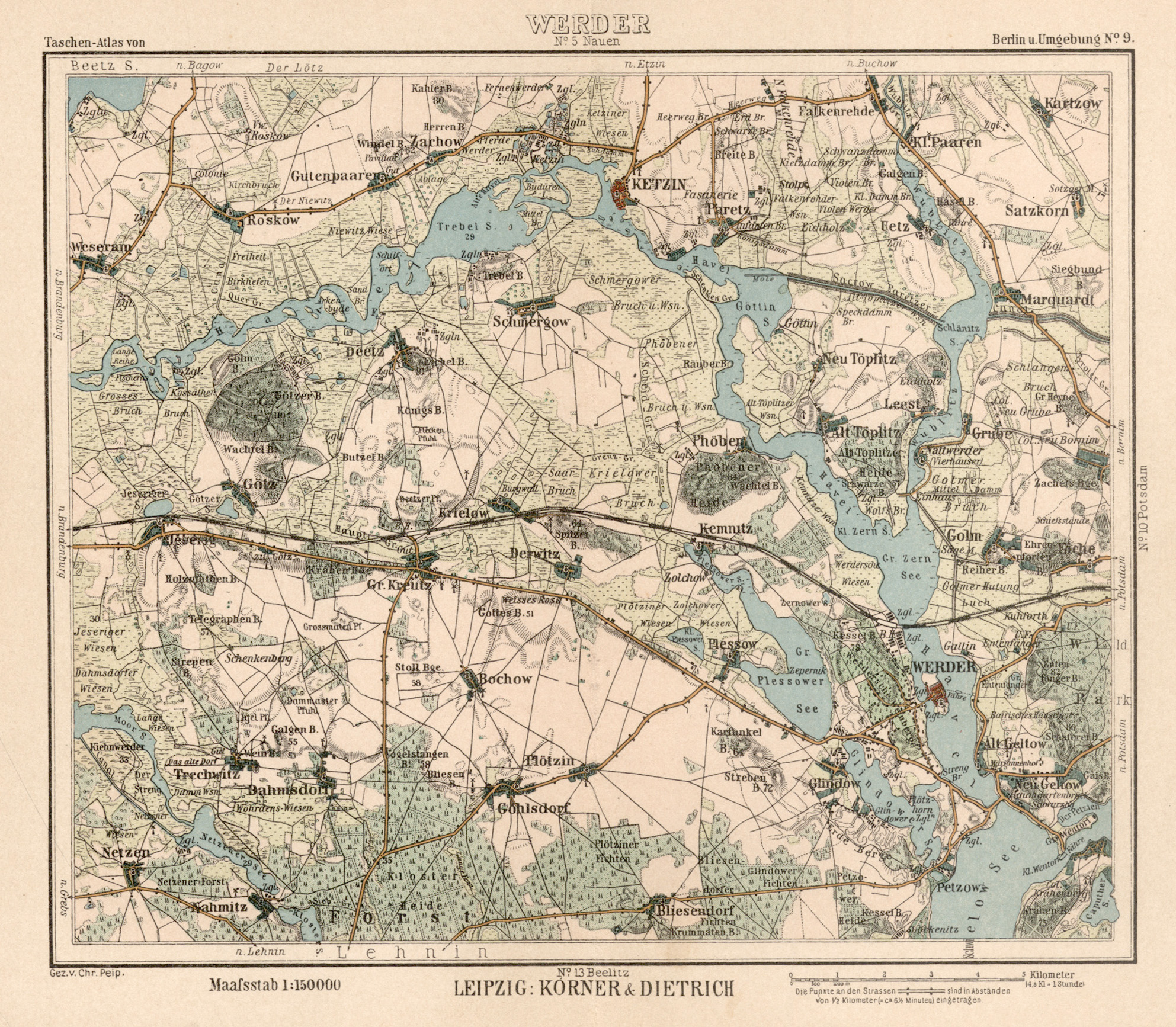 Farblithografie- Karte aus Peip s Taschenatlas,. by Werder:: Map ...