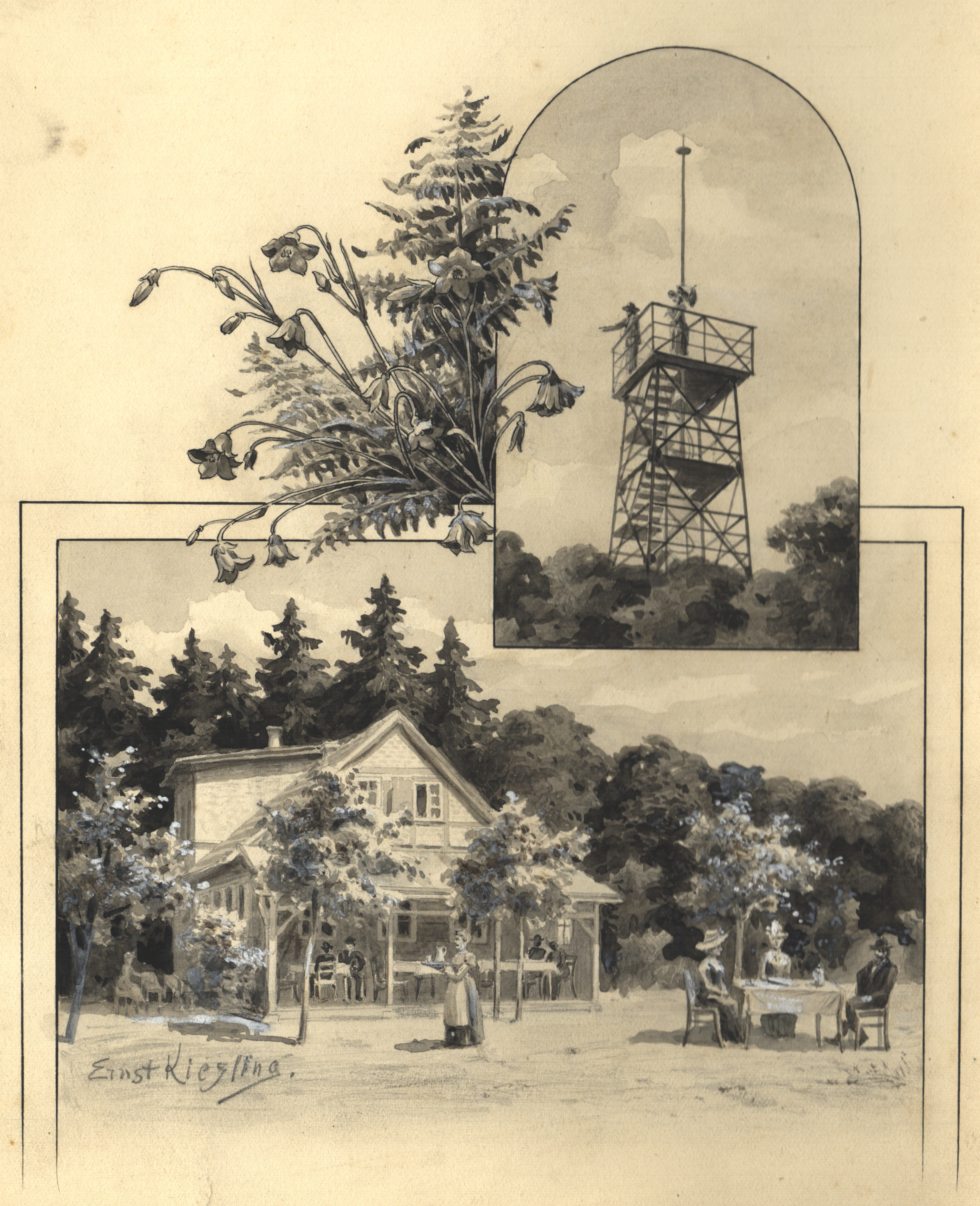 Teilansicht, Aussichtsturm und Lokal, "Der Rotstein bei Sohland.". by ...