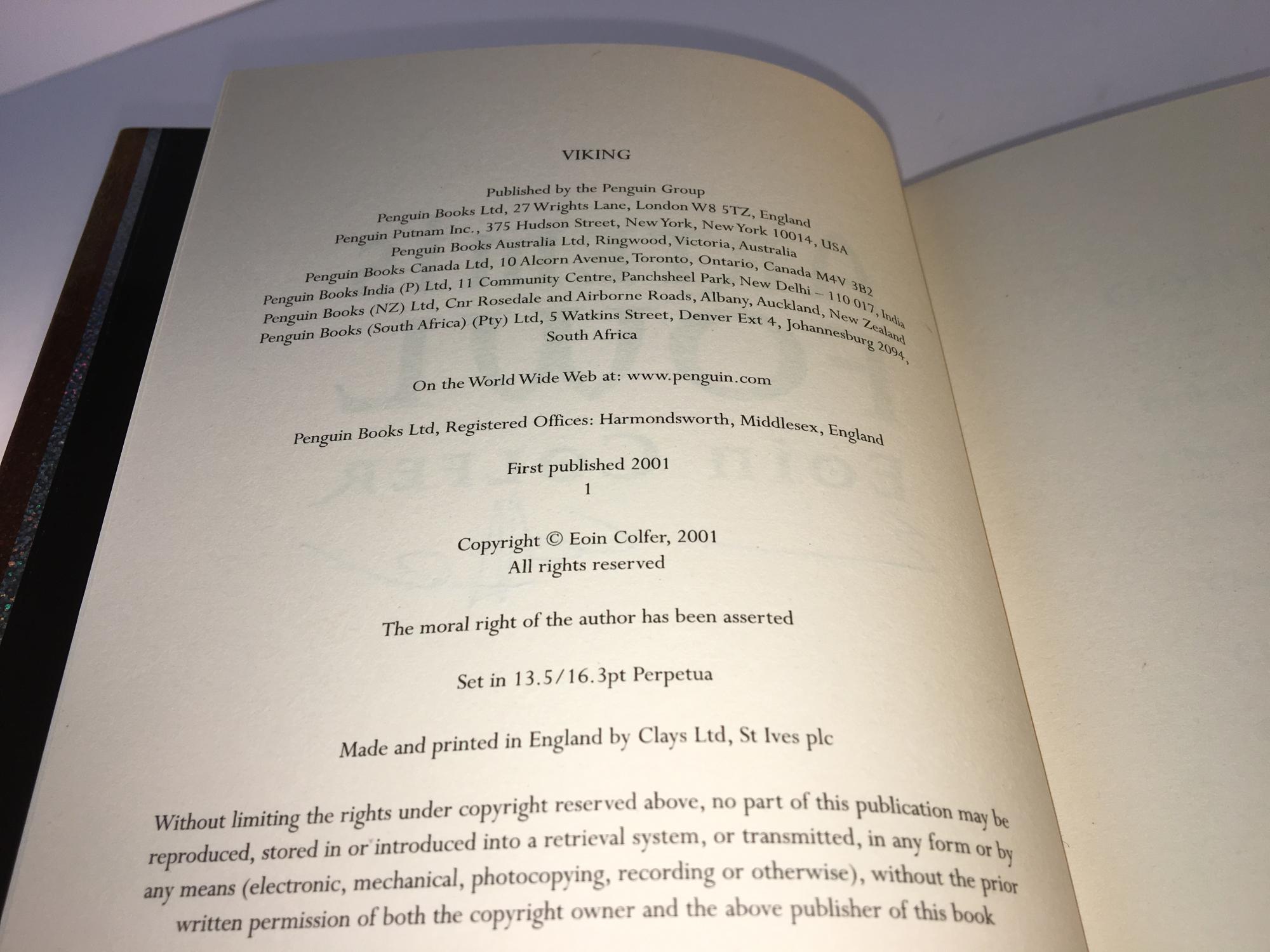 Artemis Fowl by Eoin Colfer: As New Hardcover (2001) 1st Edition ...