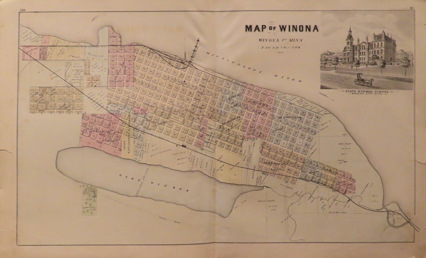 Map of Winona 1874 by A.T. Andreas: Very Good Paper (1874) First ...