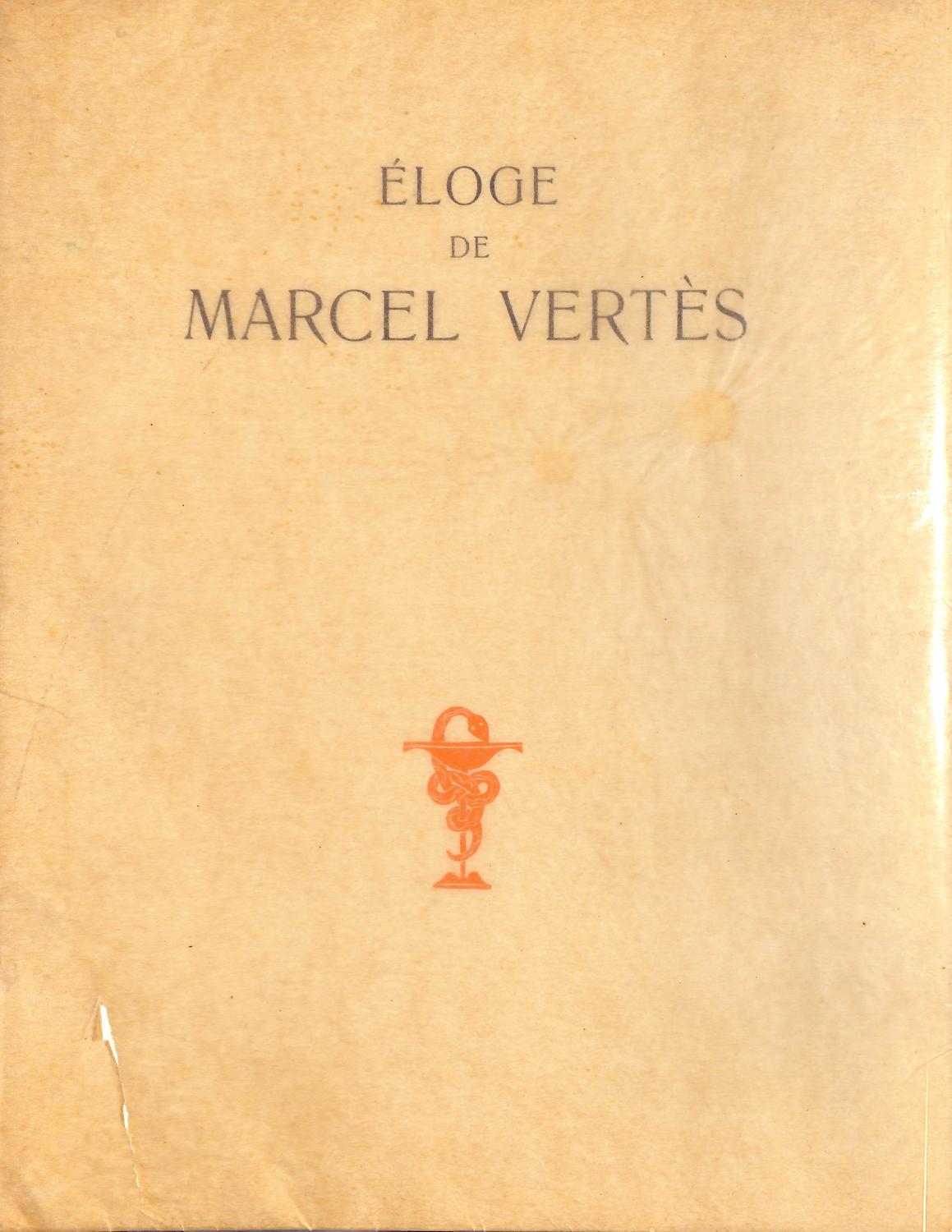 Eloge De Marcel Vertes By Huisman Georges Very Good Soft Cover 1951 Limited Edition The