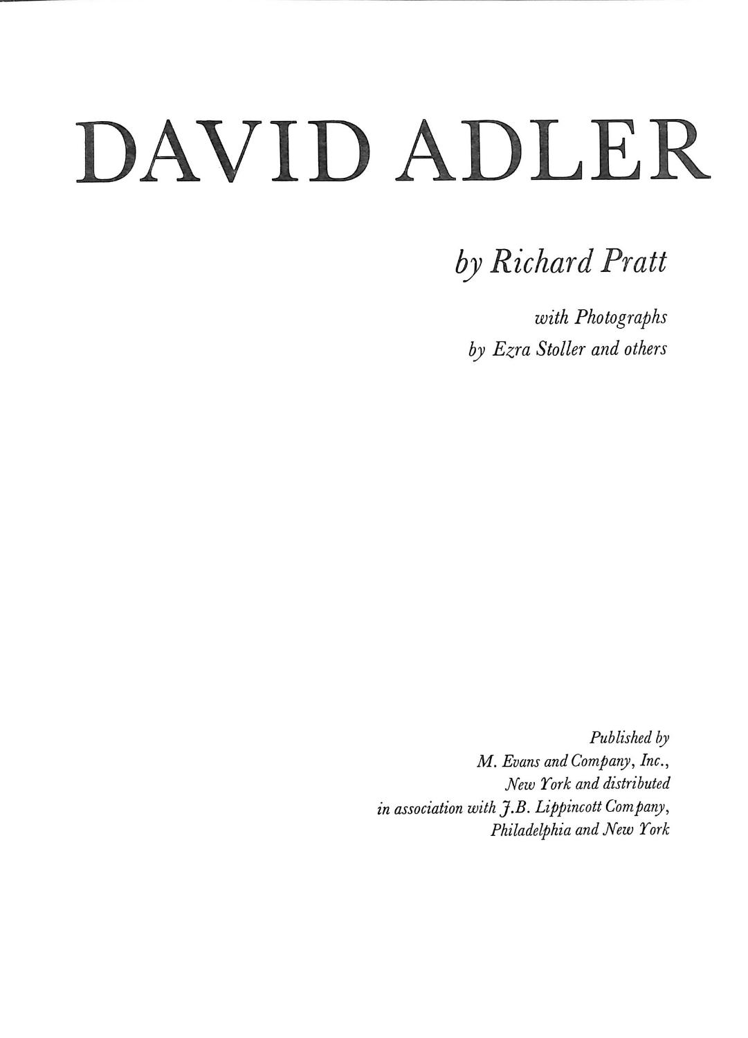 David Adler: The Architect And His Work by PRATT, Richard: Very Good ...