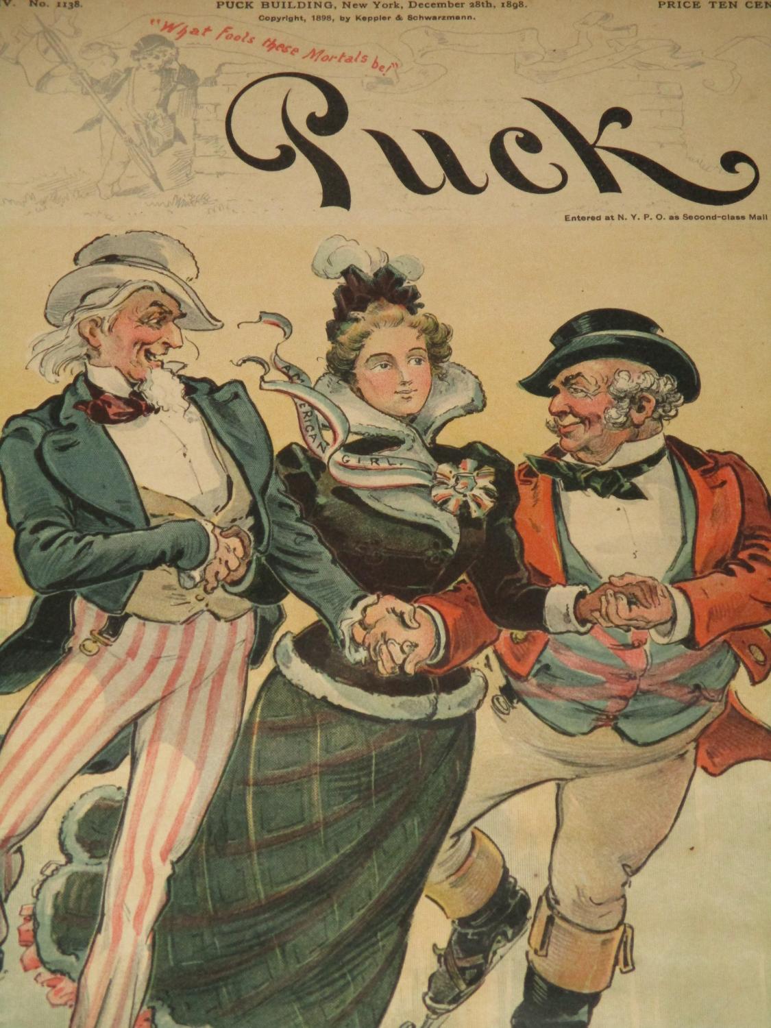 1898 Puck Lithograph of "One of the Causes" - Uncle Sam & John Bull Ice ...