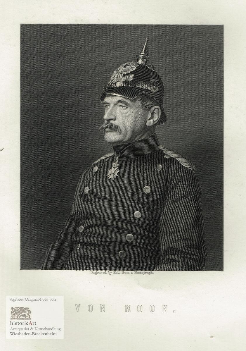 von Roon. Halbfigur in Uniform mit Orden und Pickelhaube. Stahlstich ...