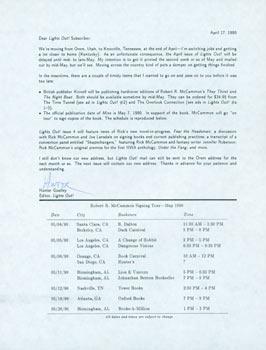 Hunter Goatley, Lights Out. Flyer with update for subscribers and tour ...