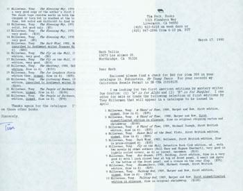 Tim Peck, Books, printout for Herb Yellin, signed by Peck, March 17 ...