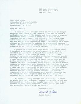 TLS David Zeldis to Herb Yellin, May 10, 1990. RE: Zeldis pitching his ...