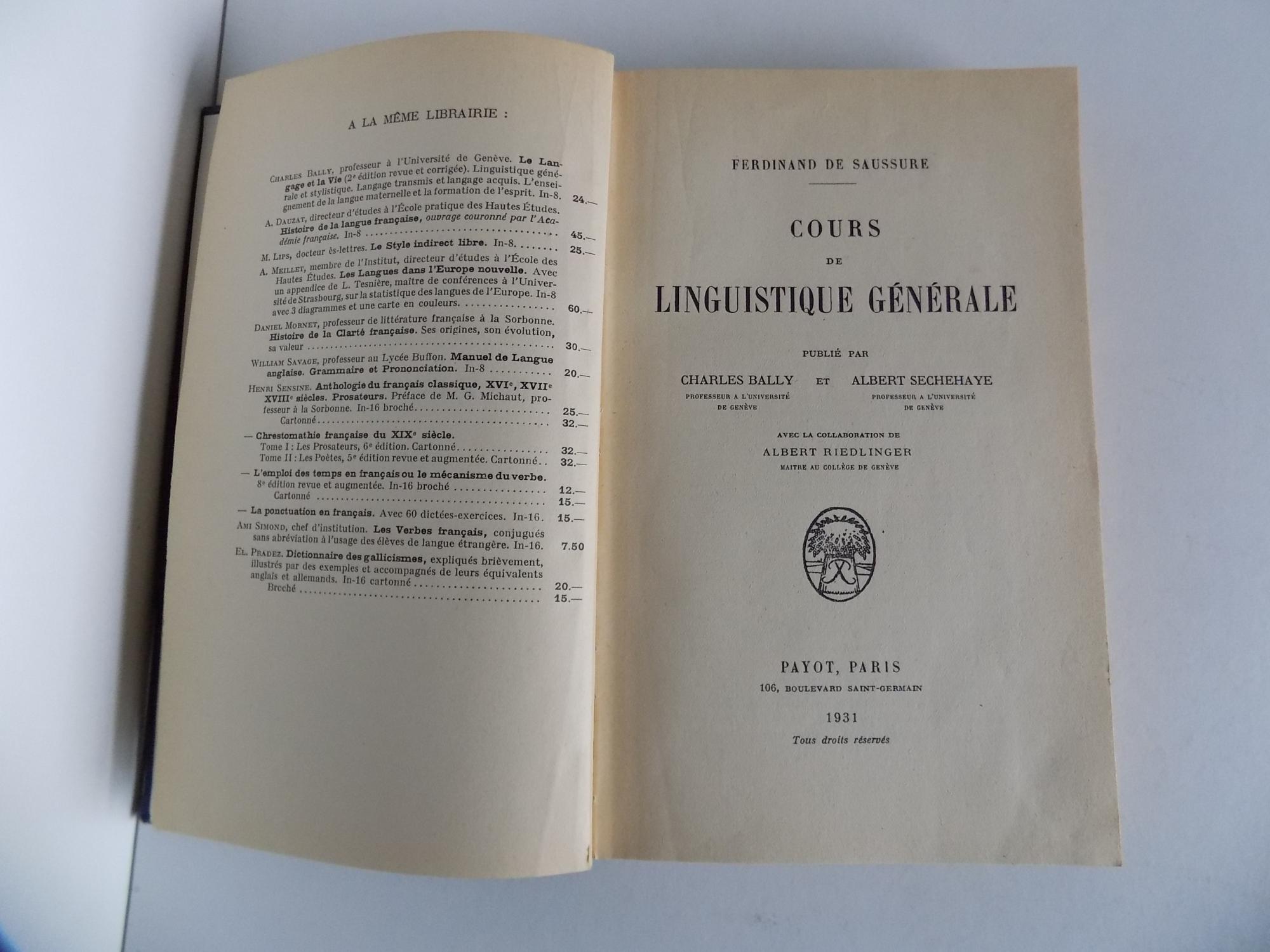Cours de linguistique générale. Publié par Charles Bally et Albert ...
