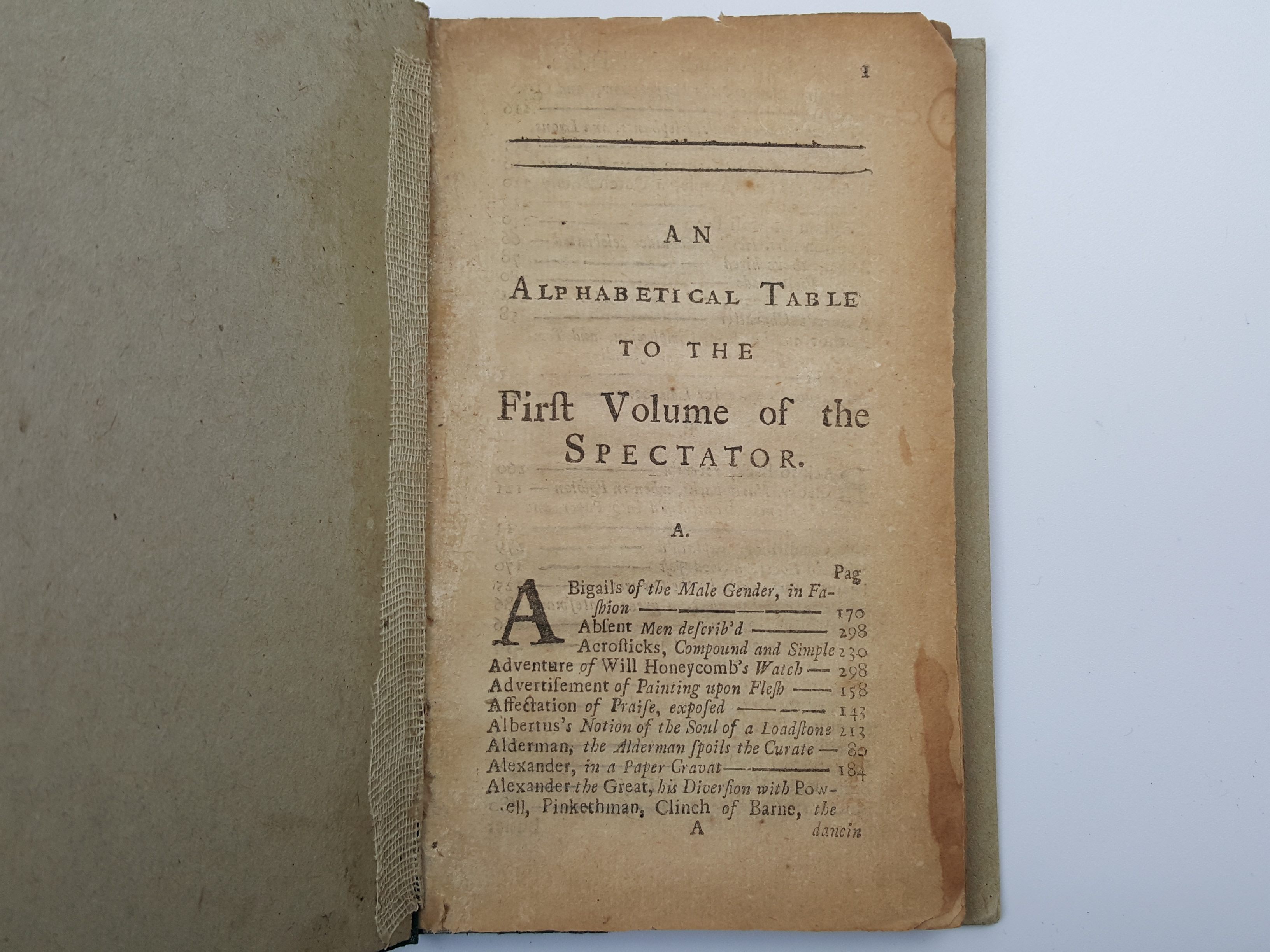 An Alphabetical Table to the First Volume of Spectator and The motto's ...