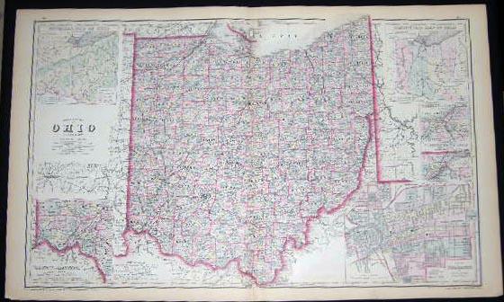 Original Double-Page Hand-Colored Gray's New Map of Ohio By Frank A ...