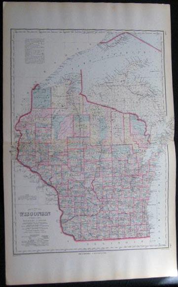 Original Double-Page Hand-Colored Gray's New Map of Wisconsin By Frank ...
