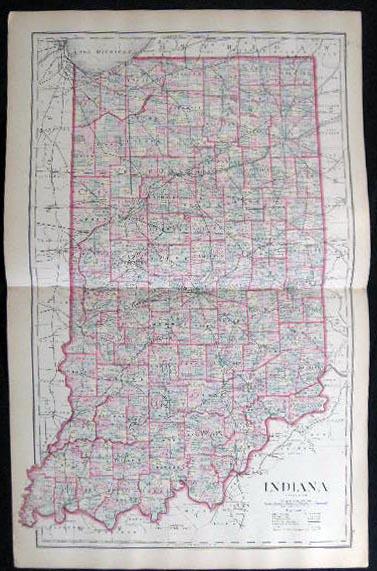 Original Double-Page Hand-Colored Map of Indiana By Frank A. Gray by ...