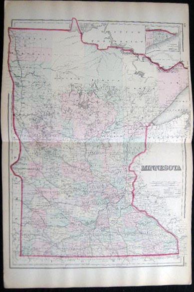 Original Double-Page Hand-Colored Map of Minnesota by (Map ...